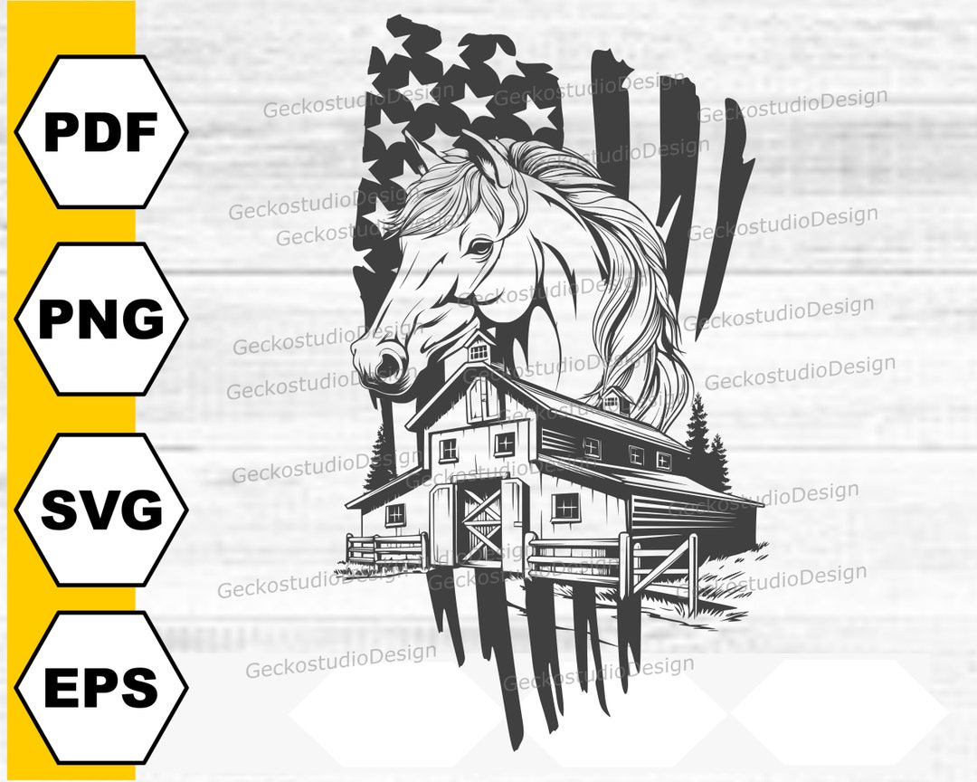 Barn Svg. Horse Farmhouse Svg. Barn With Horse Svg. Rural Farm Svg ...