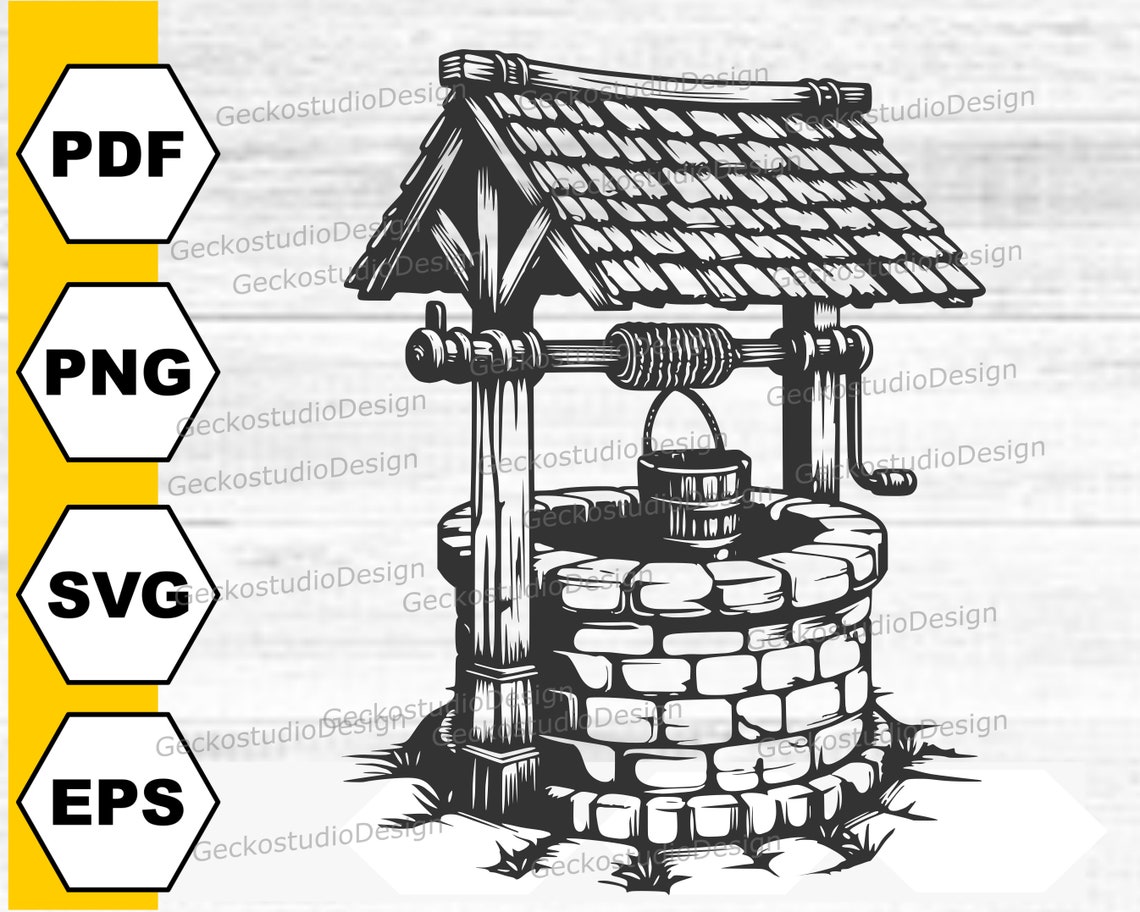 Water Well Svg. Water Well Silhouette Cut Files. Water Svg. Water Well ...
