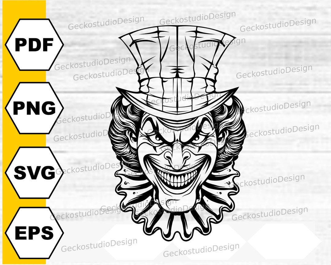 Clown Svg. Skull Jester Svg. Clown Silhouette. Scary Face Svg. Scary ...