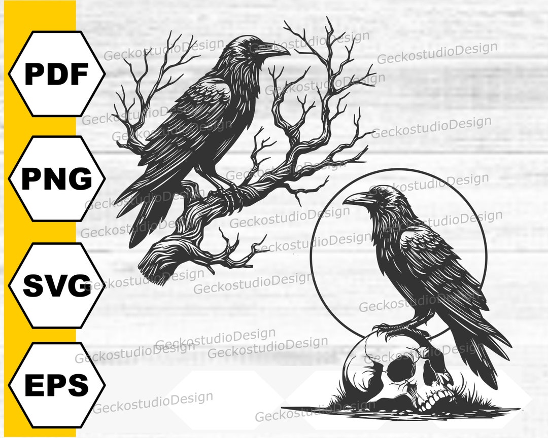Raven Svg. Raven Silhouette Cut Files. Raven Clipart. Raven on Tree ...