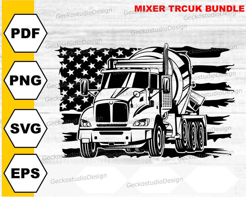 US Heavy Concrete Mixer Truck Svg. Cement Mixer Svg. Construction ...