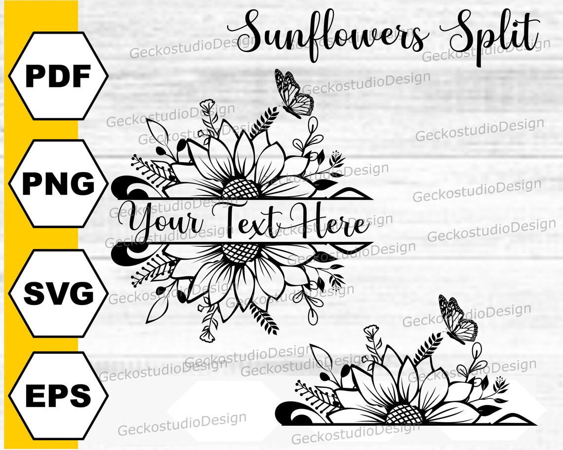 Split Sunflower Svg. Sunflower Monogram Svg. Half Sunflower | Etsy