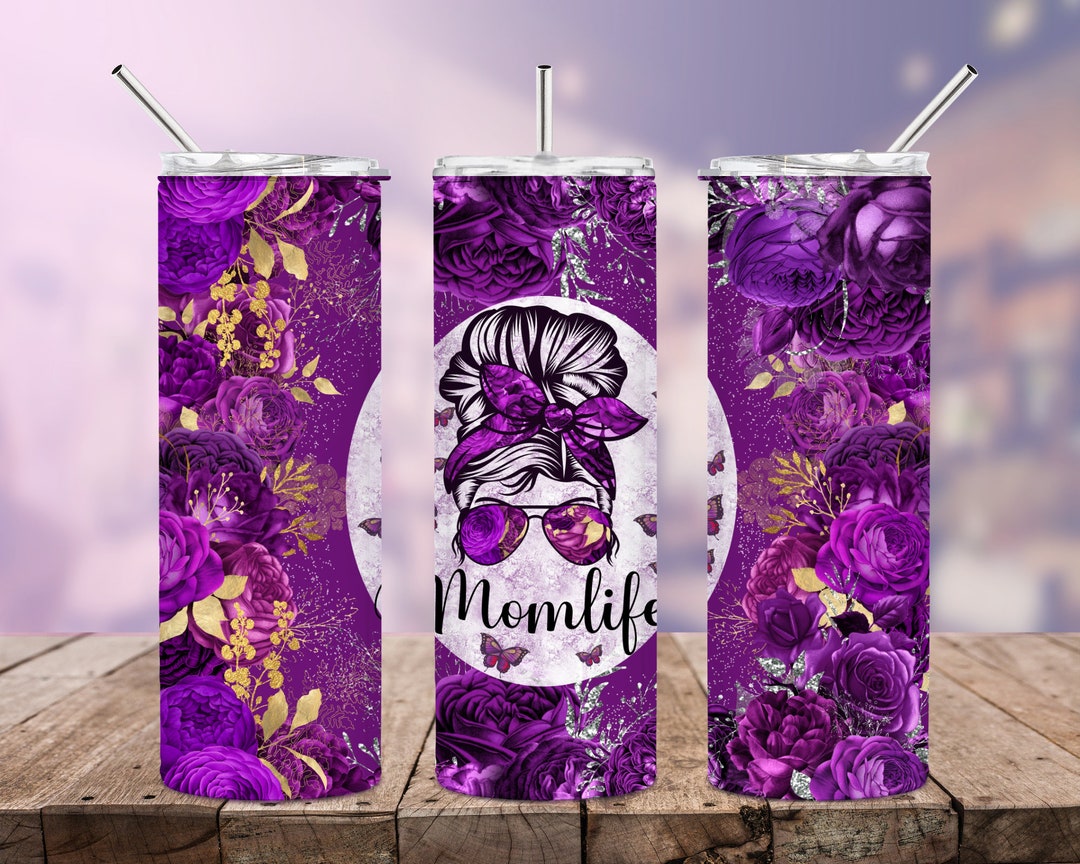Purple Momlife Floral Tumbler Png Mom Tumbler Wrap Momlife Etsy