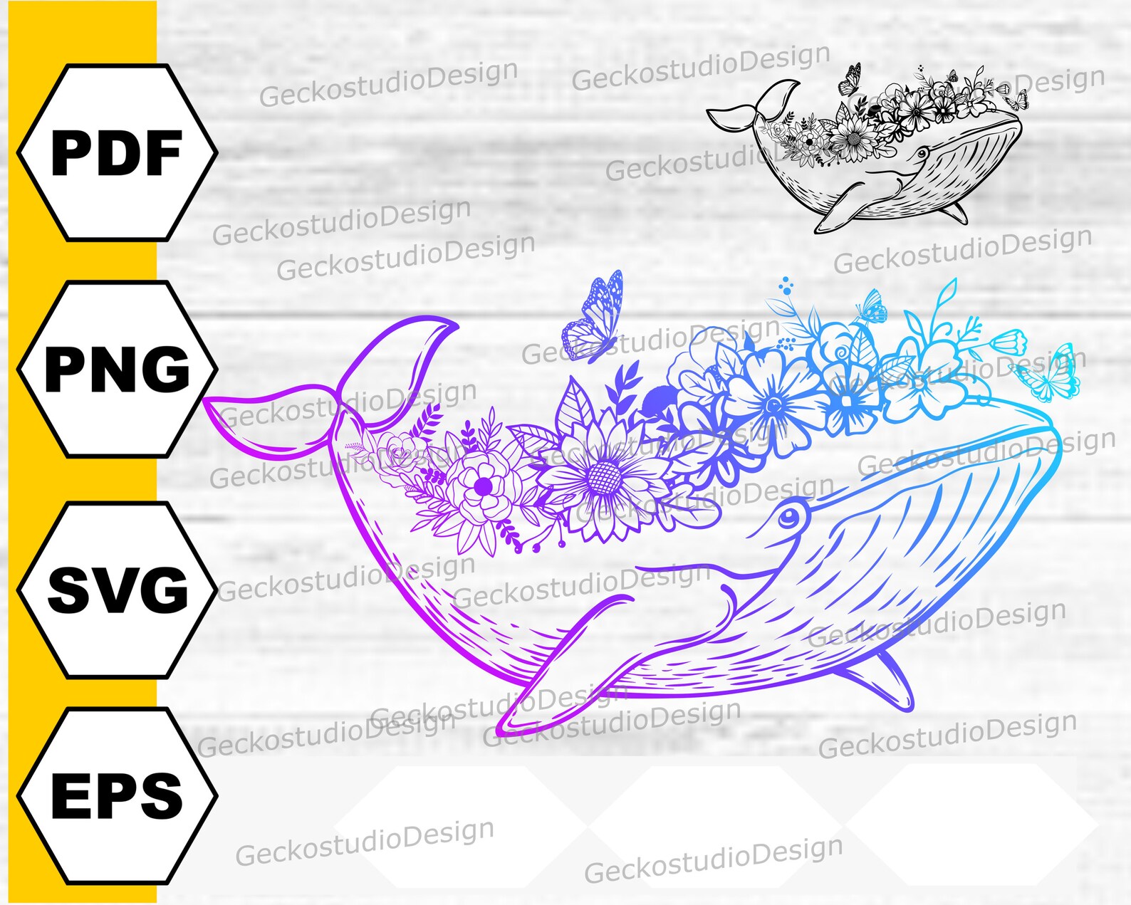 Floral Whale Svg. Blue Whale Svg. Ocean Svg. Underwater | Etsy