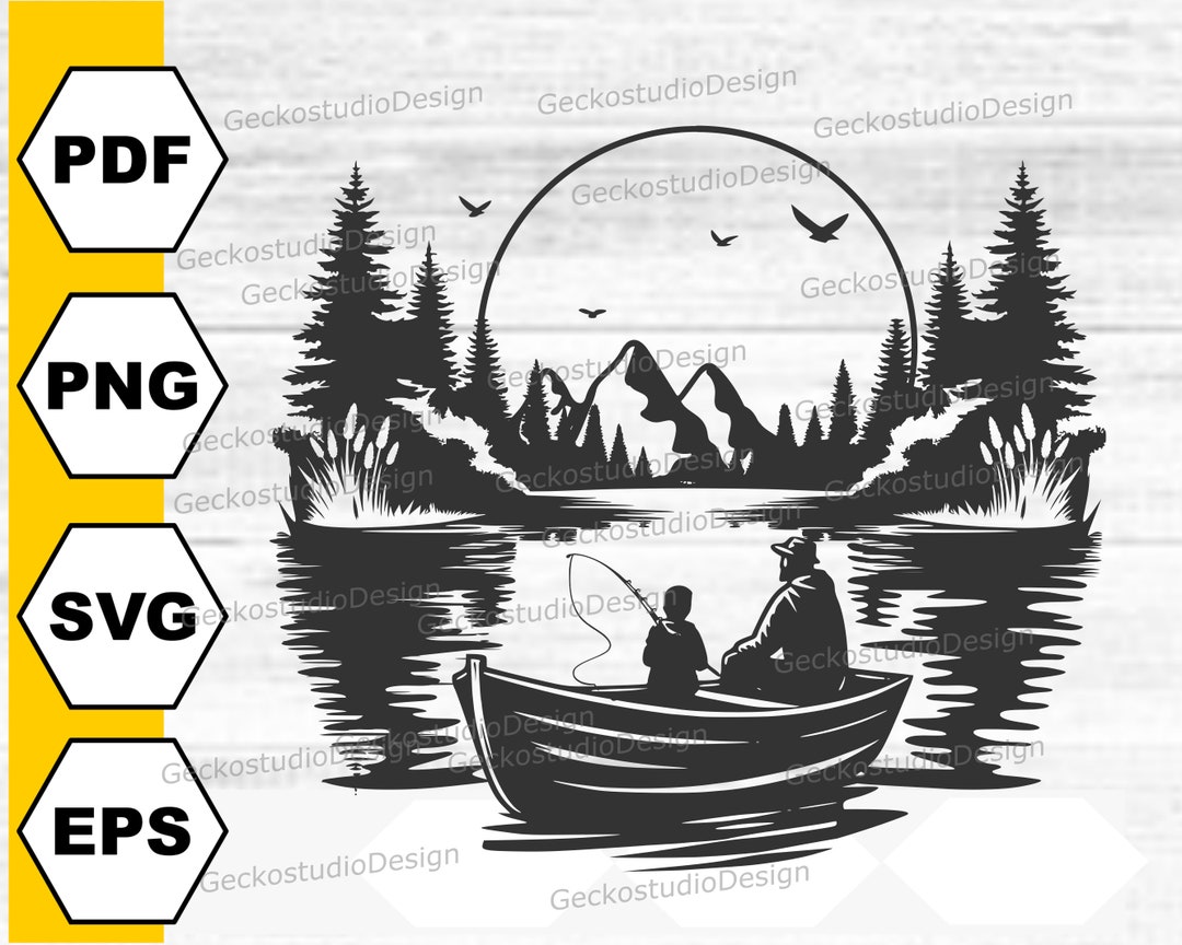 Father and Son Fishing Svg. Dad Fishing Silhouette. Father and Son Svg ...