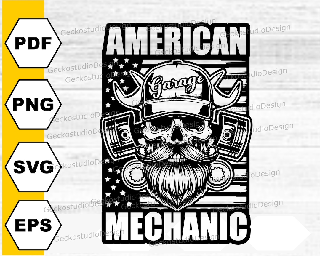American Mechanic Svg. Bearded Skull Mechanic Svg. Mechanic Svg. Repair ...