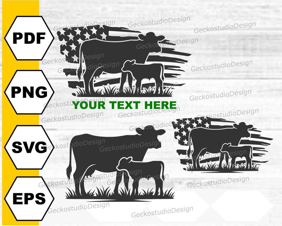 Cow and Calf Svg. USA Cow Farm Svg. Cow Baby Calf Svg. Cow Animal ...