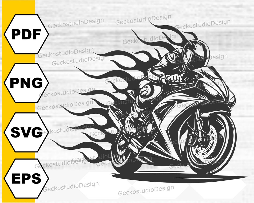 Biker Fire Flames. Motor Racing Svg. Biker Silhouette Cut Files ...