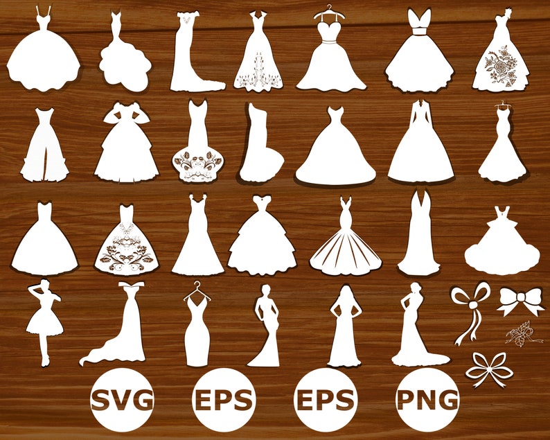 Wedding Dress Svg. Wedding Dress Bundle . Dress Clipart Bride - Etsy