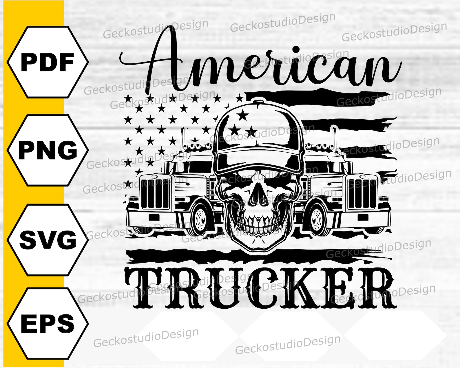 American Skull Trucker Svg. American Truck Svg. Truck Flag Svg. Truck ...