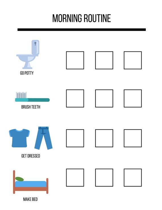 Kid's Morning Routine Chart With Pictures and Words Color | Etsy
