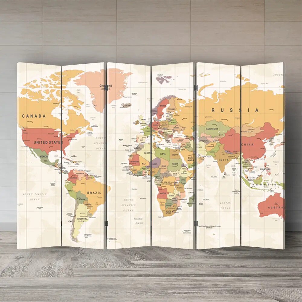 World Map Decor Room Partition World Map Room Divider Free - Etsy