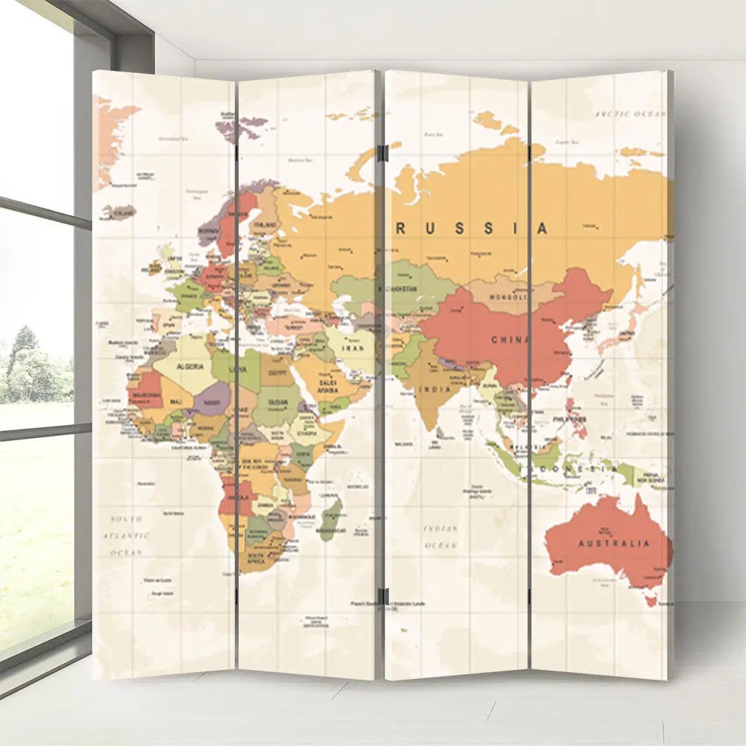 World Map Decor Room Partition World Map Room Divider Free - Etsy