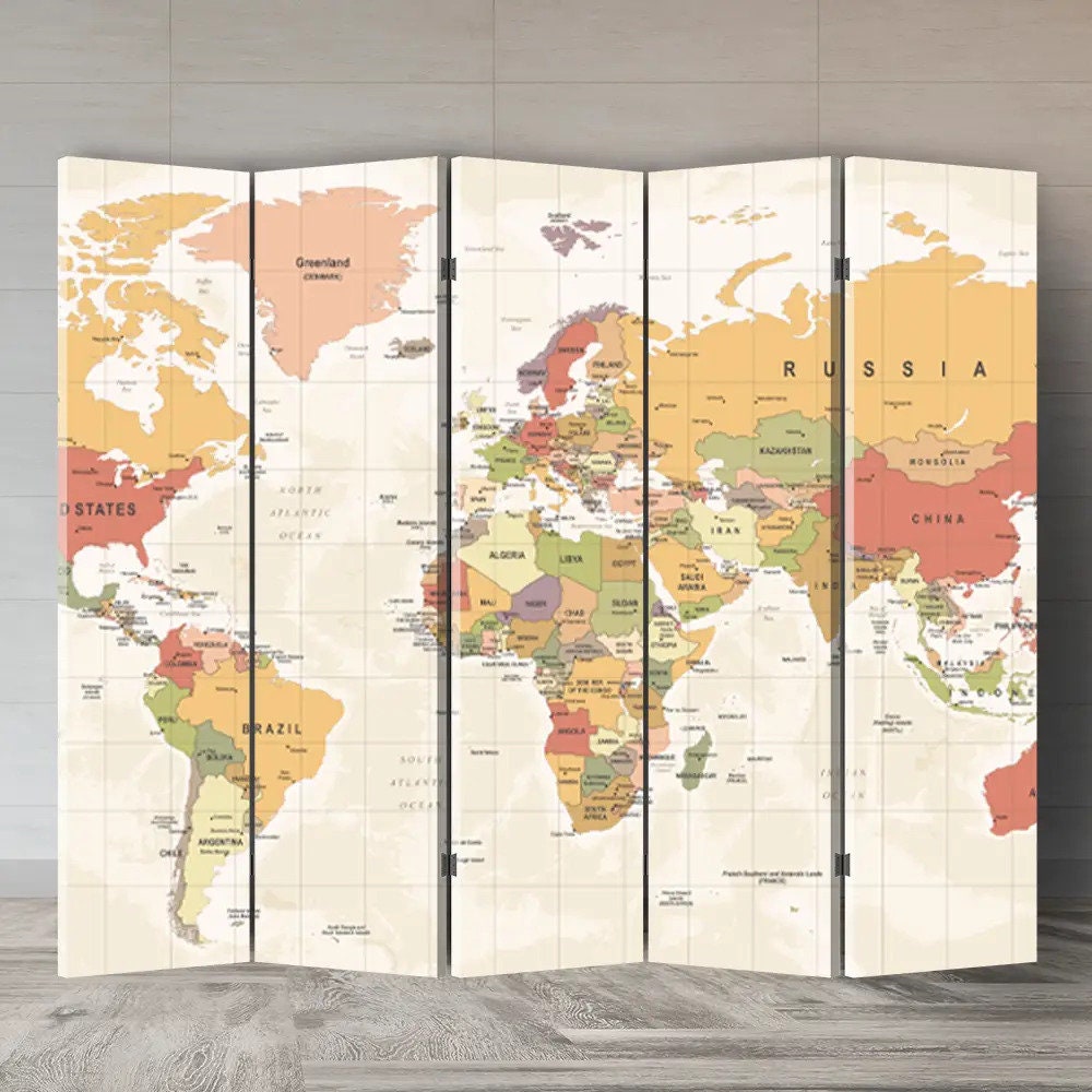 World Map Decor Room Partition World Map Room Divider Free - Etsy
