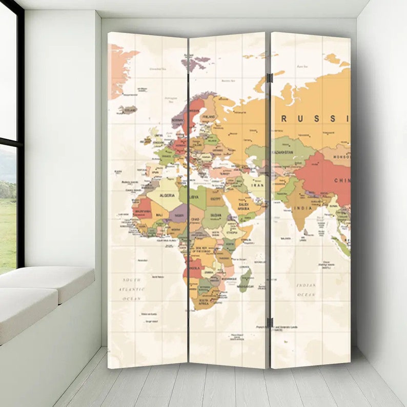 World Map Decor Room Partition World Map Room Divider Free - Etsy