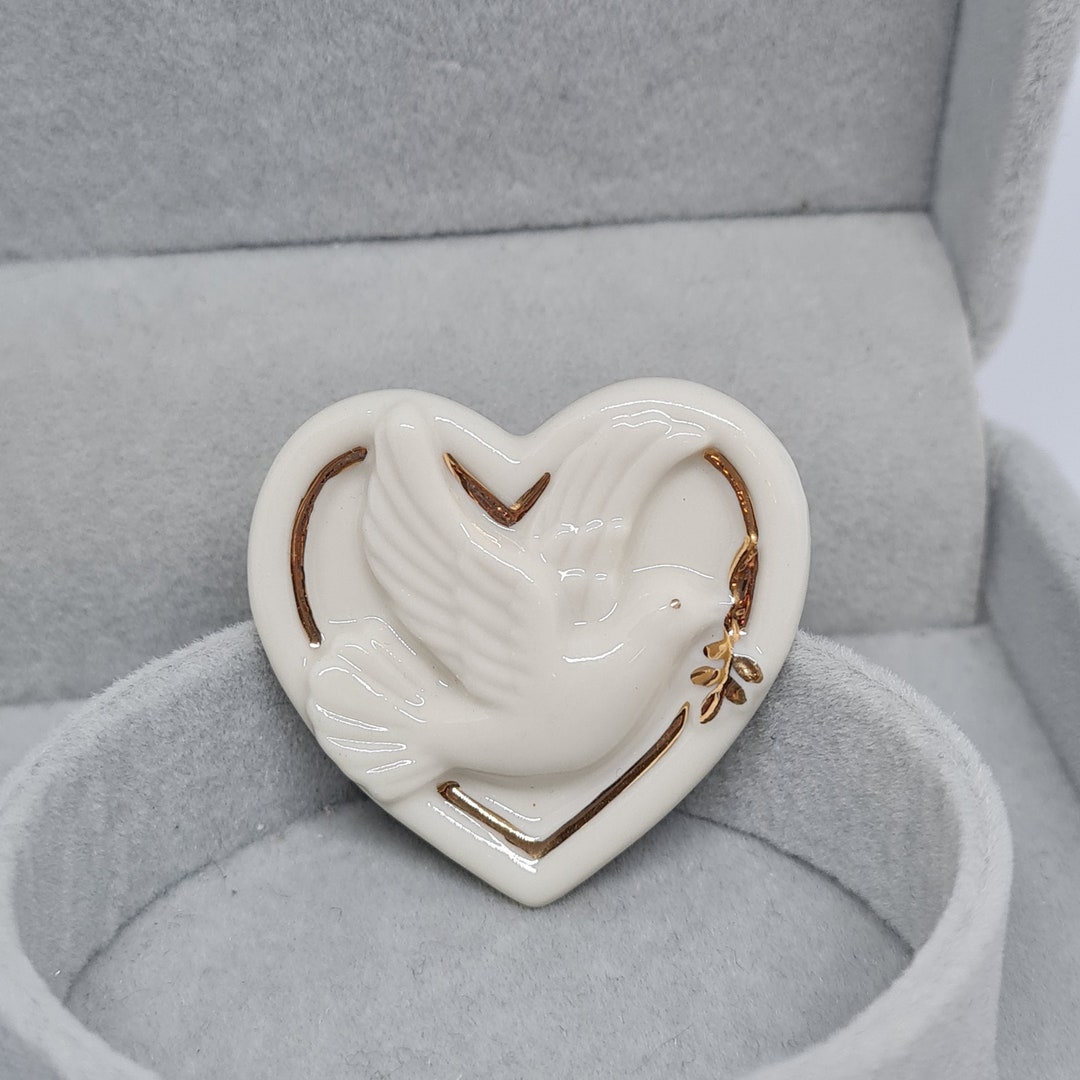 Vintage LENOX Heart Brooch White Tone Porcelain Brooch With Dove ...