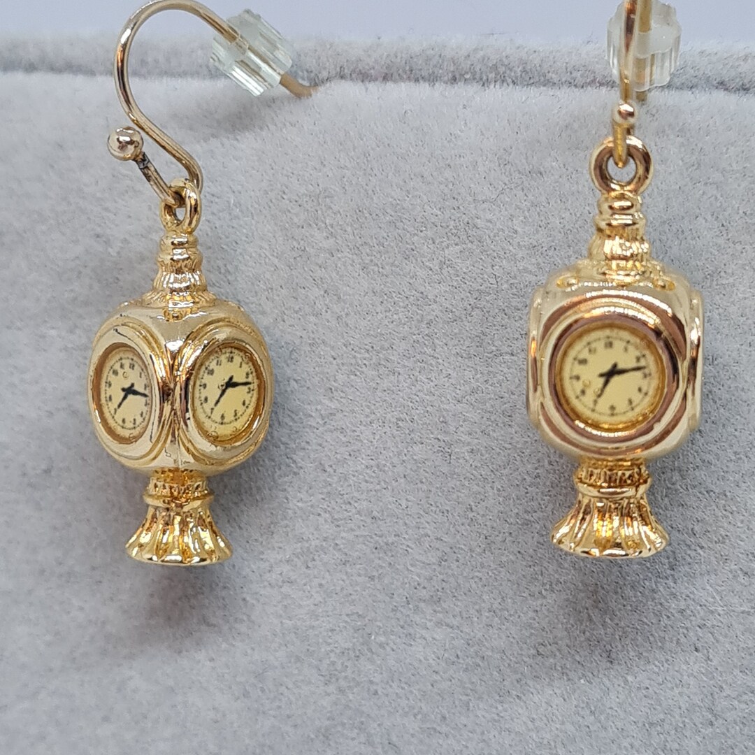 Vintage ERWIN PEARL Jewelry Set Gold-tone Clock Drop Earrings and ...