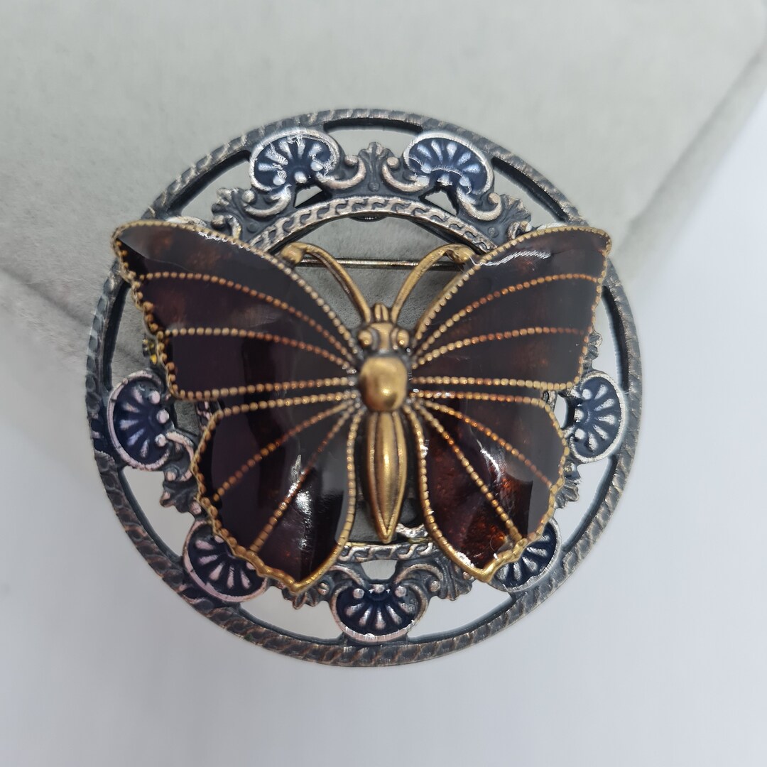 KENNETH COLE Butterfly Brooch Pin Vintage Two Tone Brooch With Brown ...