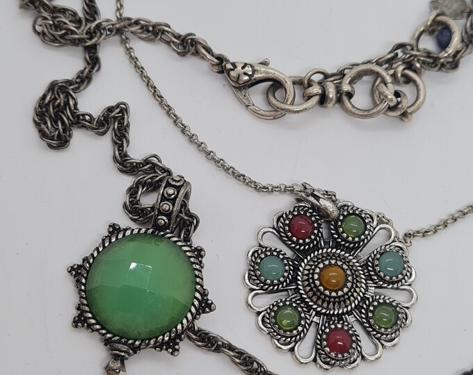 Vintage LUCKY BRAND Pendant Necklace Silver Tone Metal Rope Chain With ...