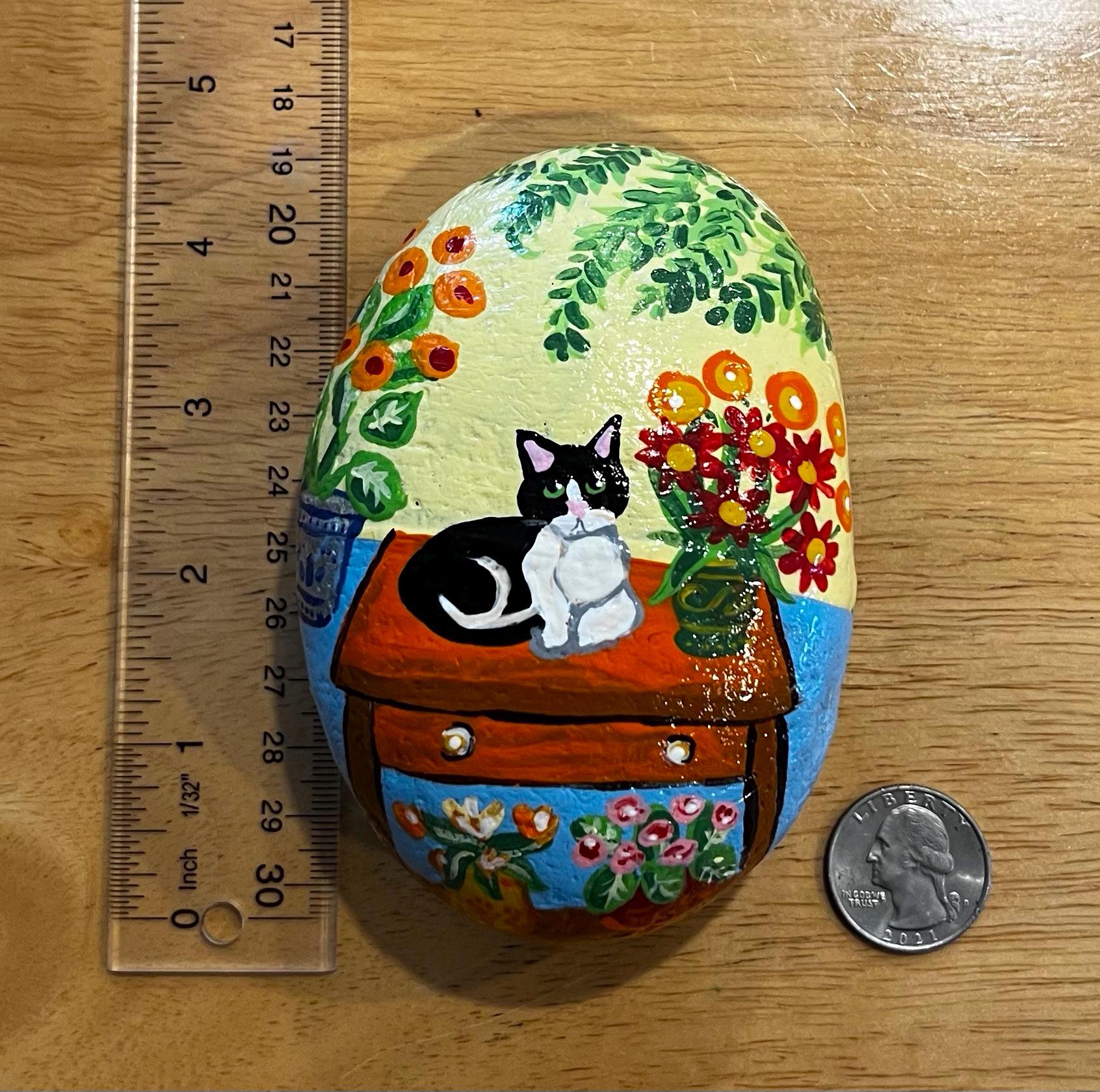 Beautiful Blooms Painted Rock With Tuxedo Cat - Etsy