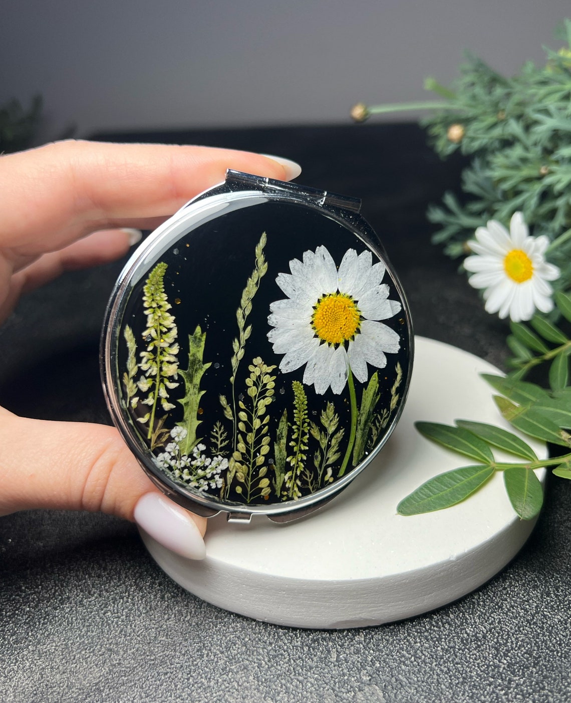 Daisy Pocket Mirror, Compact Mirror, Hand Mirror, Makeup Mirror, Small ...