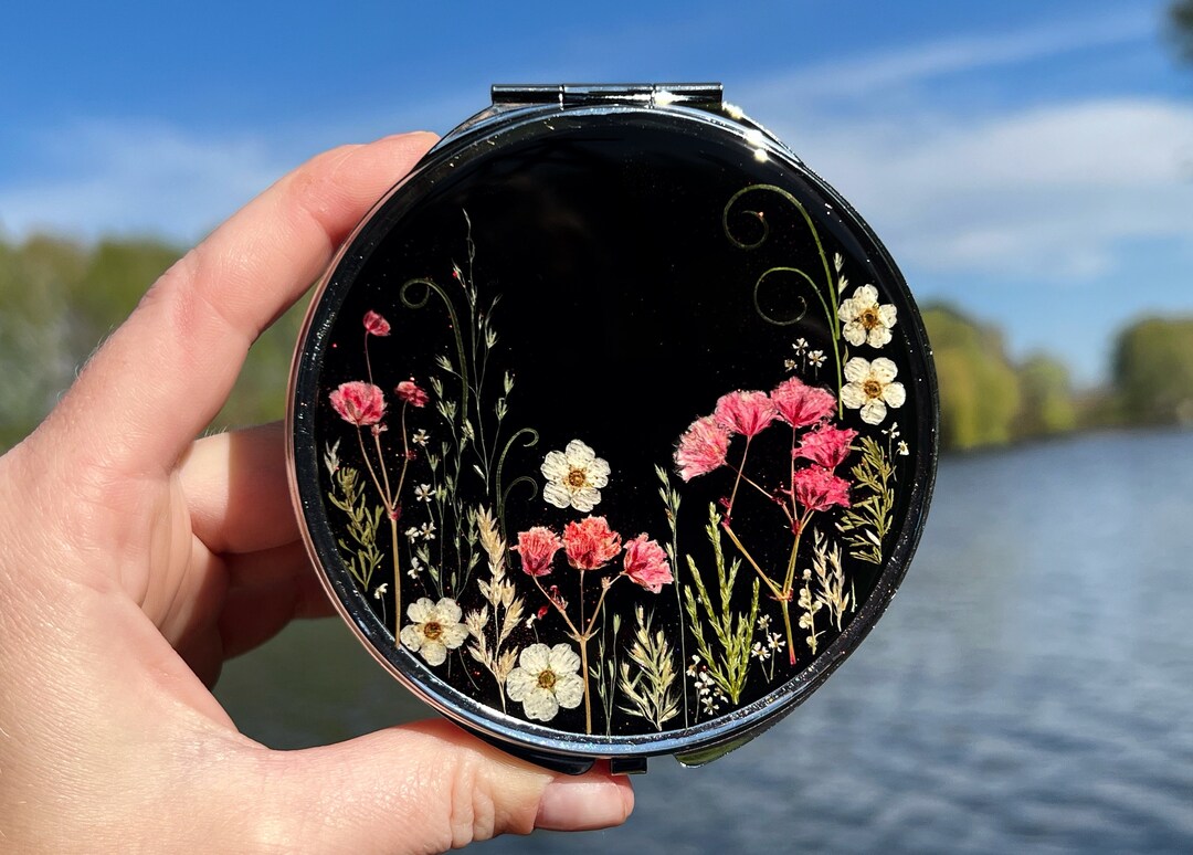 Real Flowers Pocket Mirror, Compact Mirror, Hand Mirror, Makeup Mirror ...