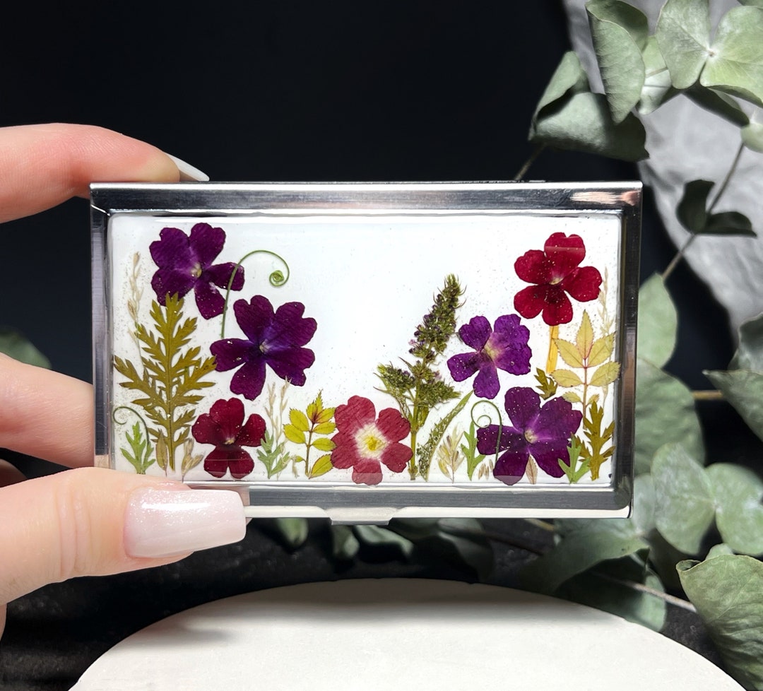Real Flowers Business Card Holder, Business Card Holder, Credit Card ...