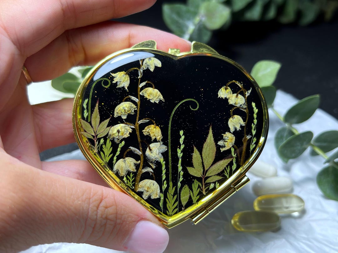 Gold Pill Box, Real Lilly of the Valley Pill Organizer, Pill Box 3 Day ...