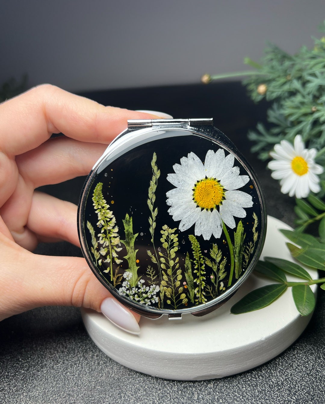 Daisy Pocket Mirror, Compact Mirror, Hand Mirror, Makeup Mirror, Small ...