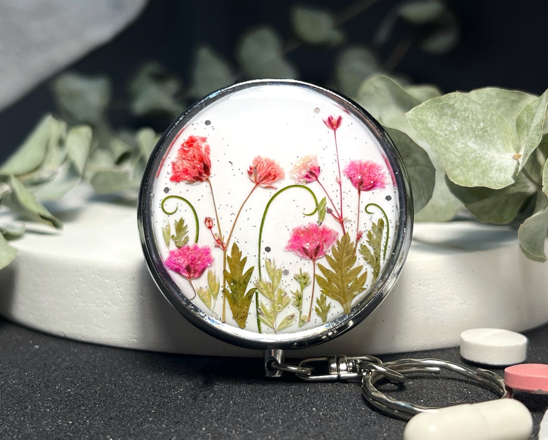 Pill Box Keychain, Tiny Pill Box, Flowers Pill Box, Pill Box, Pill ...