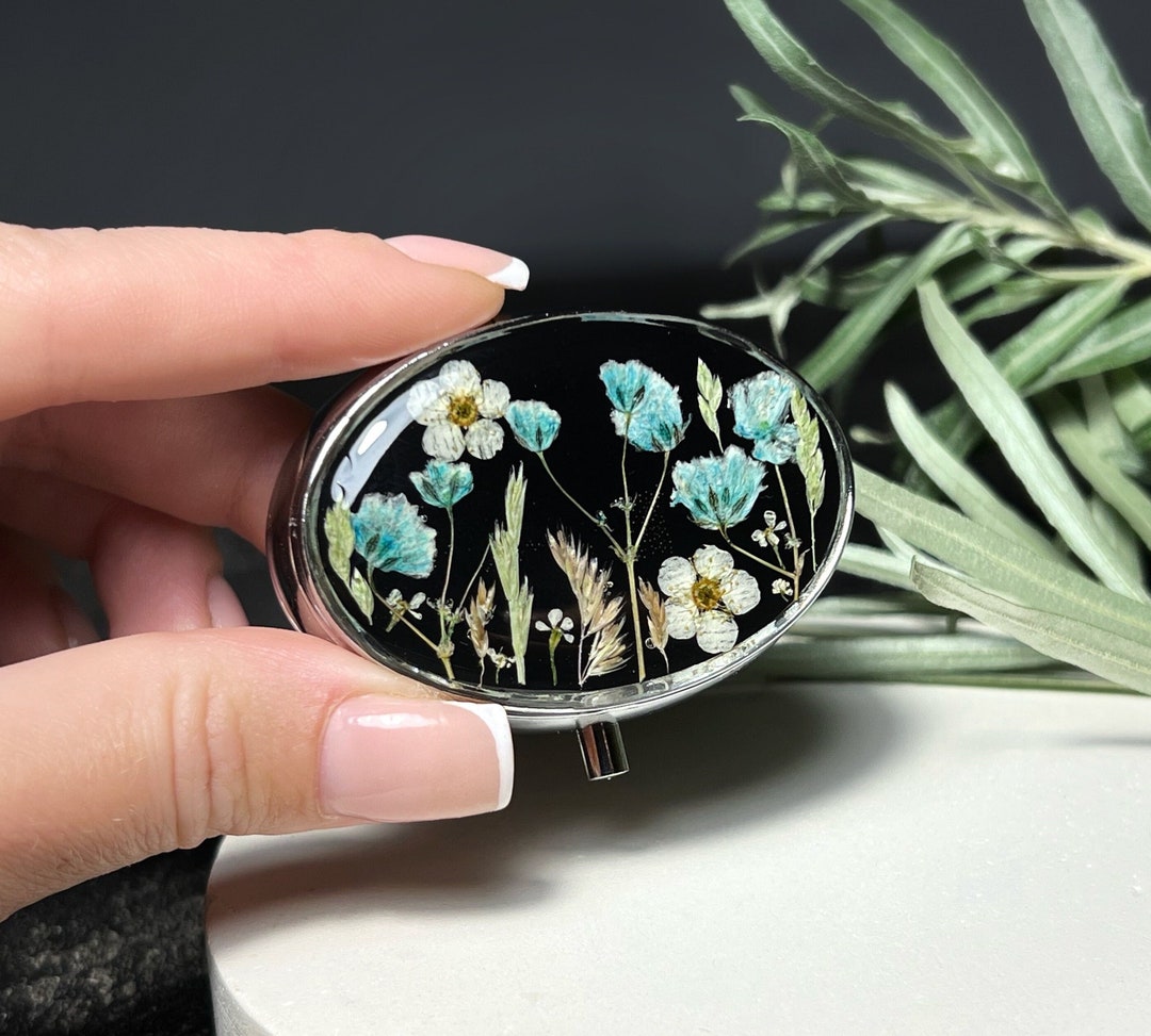 Real Dried Flowers Pill Box, Pill Box, Pill Organizer, Cute Pill Box ...