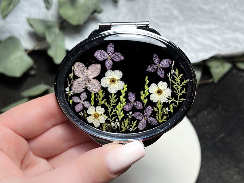 Real Dried Flowers Mirror, Pocket Mirror, Compact Mirror, Hand Mirror ...