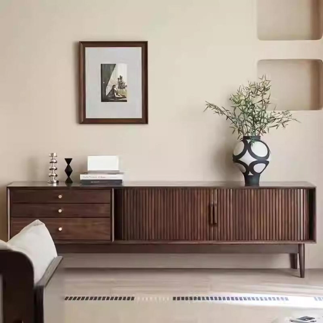 North American Walnut Wood TV Shelf - Modern Vintage Nordic Style ...