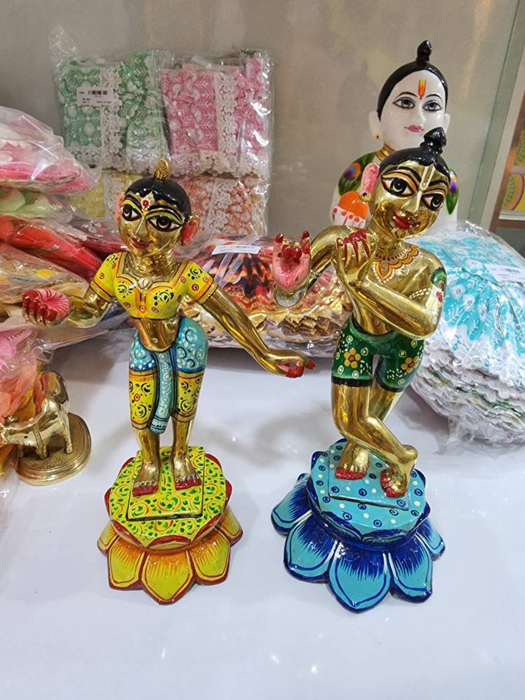 10inch/25cm Lord Radha Krishna Pure Brass Statue Murti From Religious ...