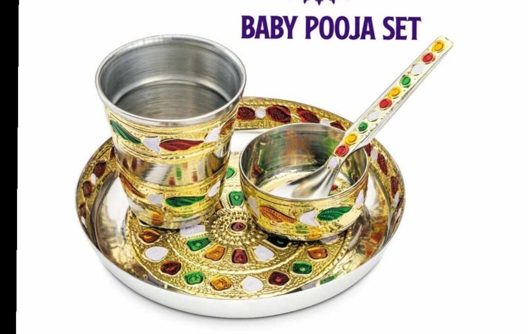 Silver Offering Minakari Design Plate With Katori ,spoon ,offering Bhog ...