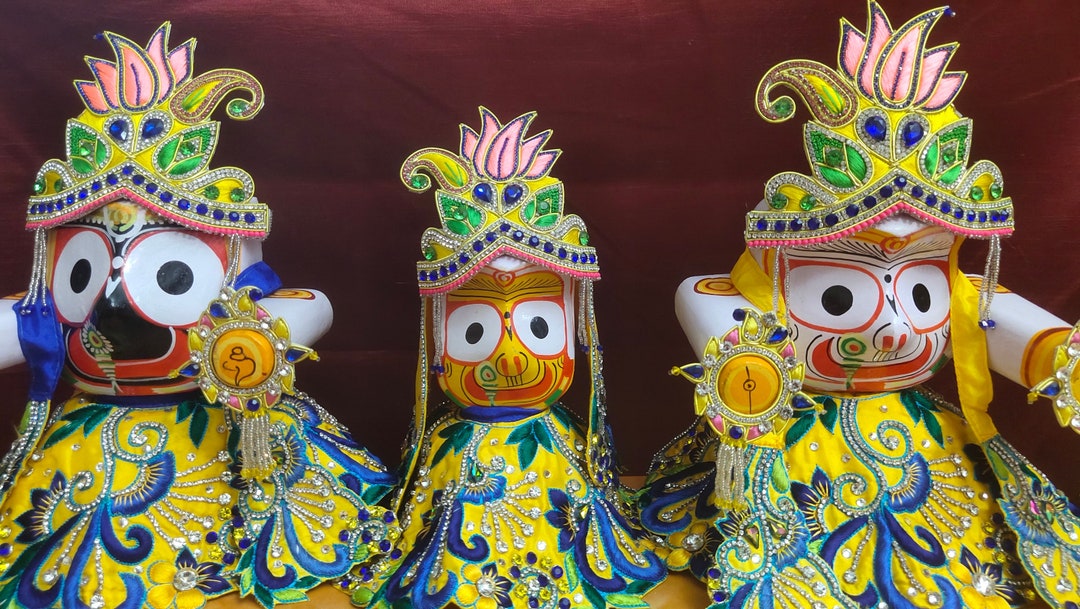 Jagannath Baldev Subhadra With Handmade Designed Blue Golden Dress With ...