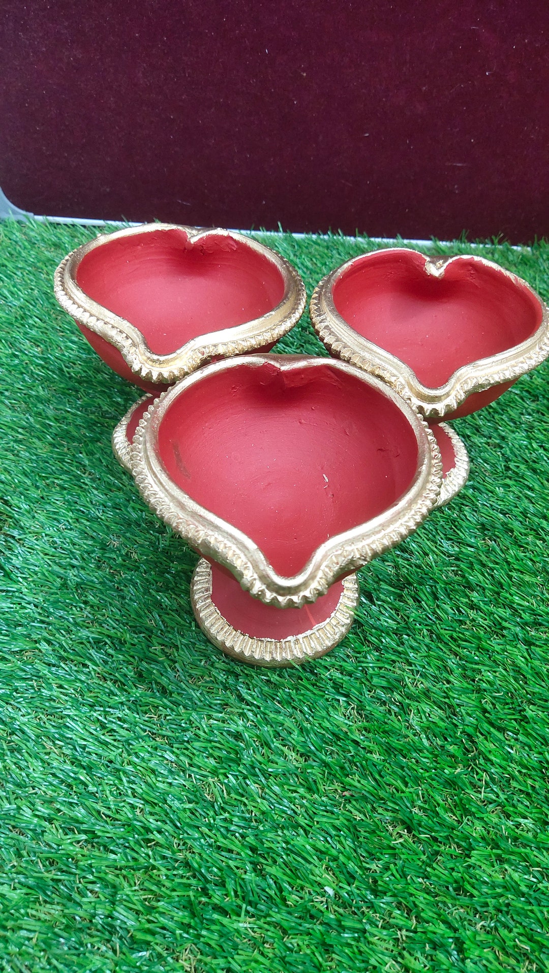 Diwali Diya Diya Red Diya With Gold Polish /interactive Design - Etsy