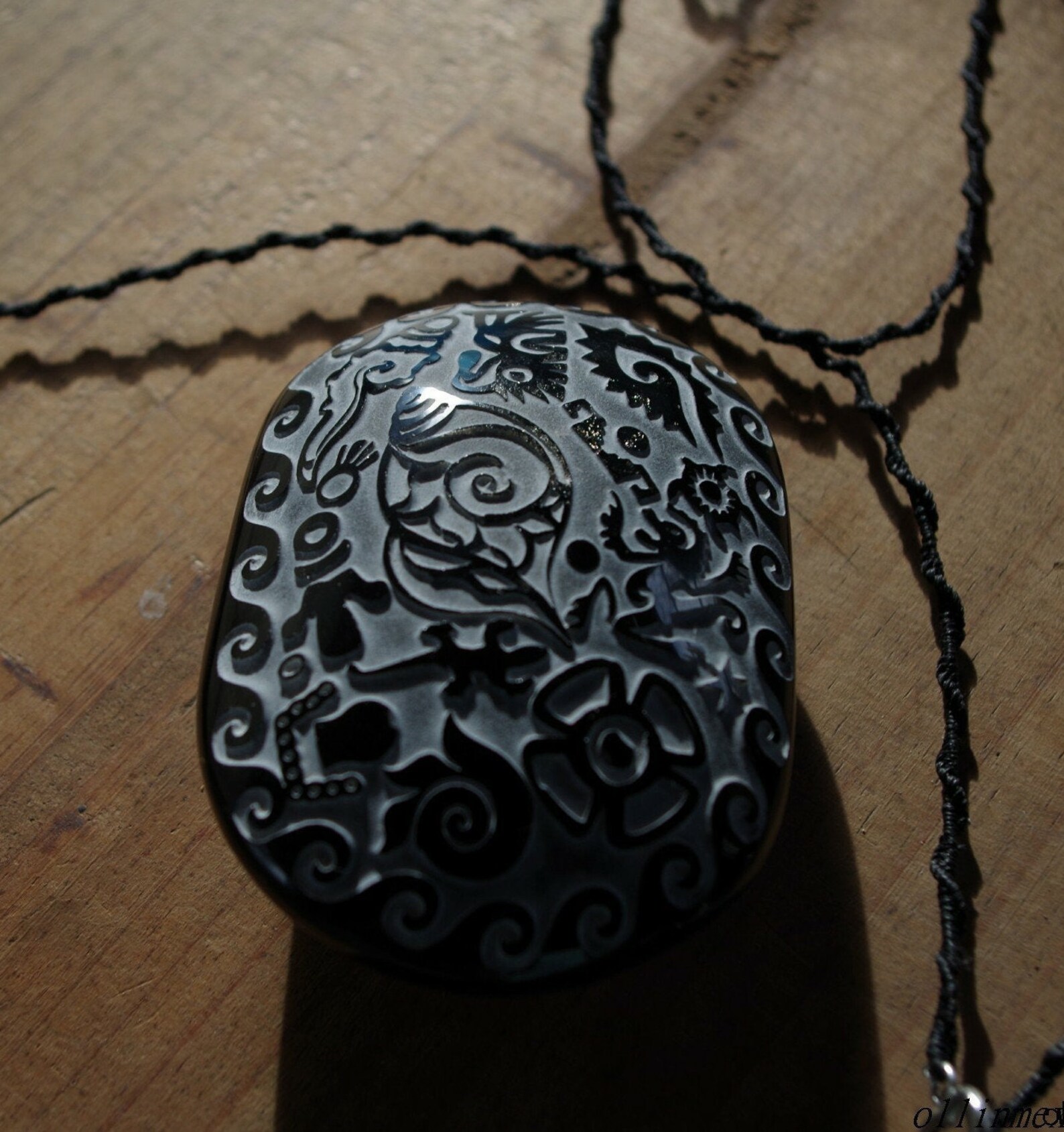 Obsidian Carved Pebble Engraved Aztec Mayan Symbols Fine Stone - Etsy