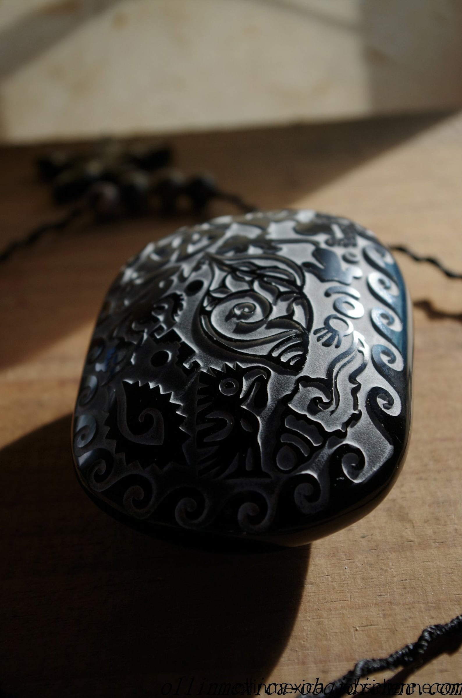 Obsidian Carved Pebble Engraved Aztec Mayan Symbols Fine Stone - Etsy