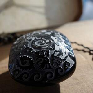 Obsidian Carved Pebble Engraved Aztec Mayan Symbols Fine Stone - Etsy
