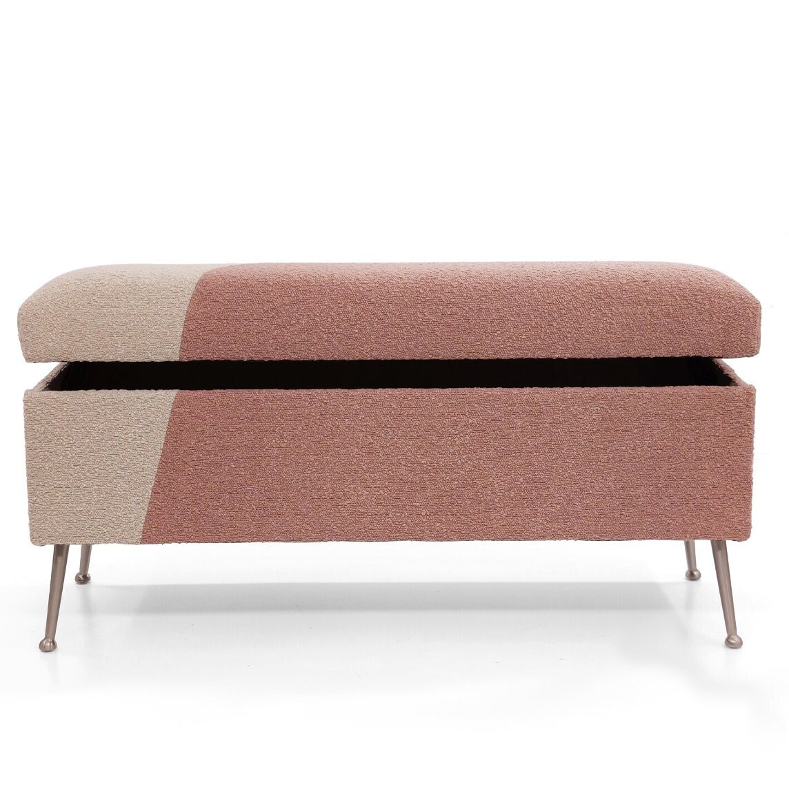 Bouclé Upholstered Storage Bench – Handmade Ottoman Seat With Hidden ...