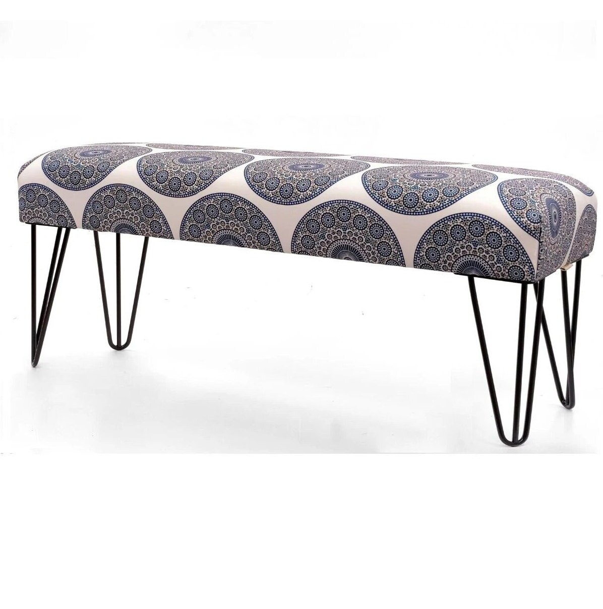 Bench Metal Industrial Patterns Pouf handmade Pouffe Hallway Seat LOFT Upholstered Bench Pin Benchfootstool White and Blue Pattern Etsy Ireland