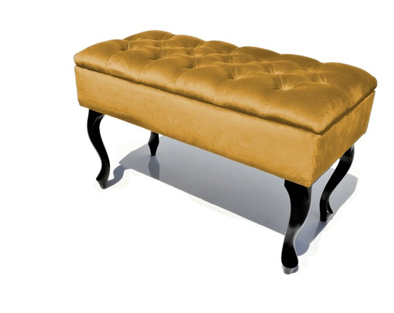 Mustard yellow trunk bench with storage upholstered chest | Etsy