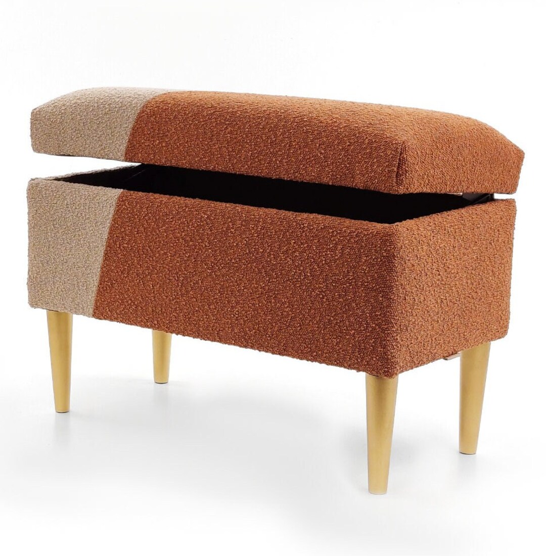Bouclé Upholstered Storage Bench – Handmade Ottoman Seat With Hidden ...