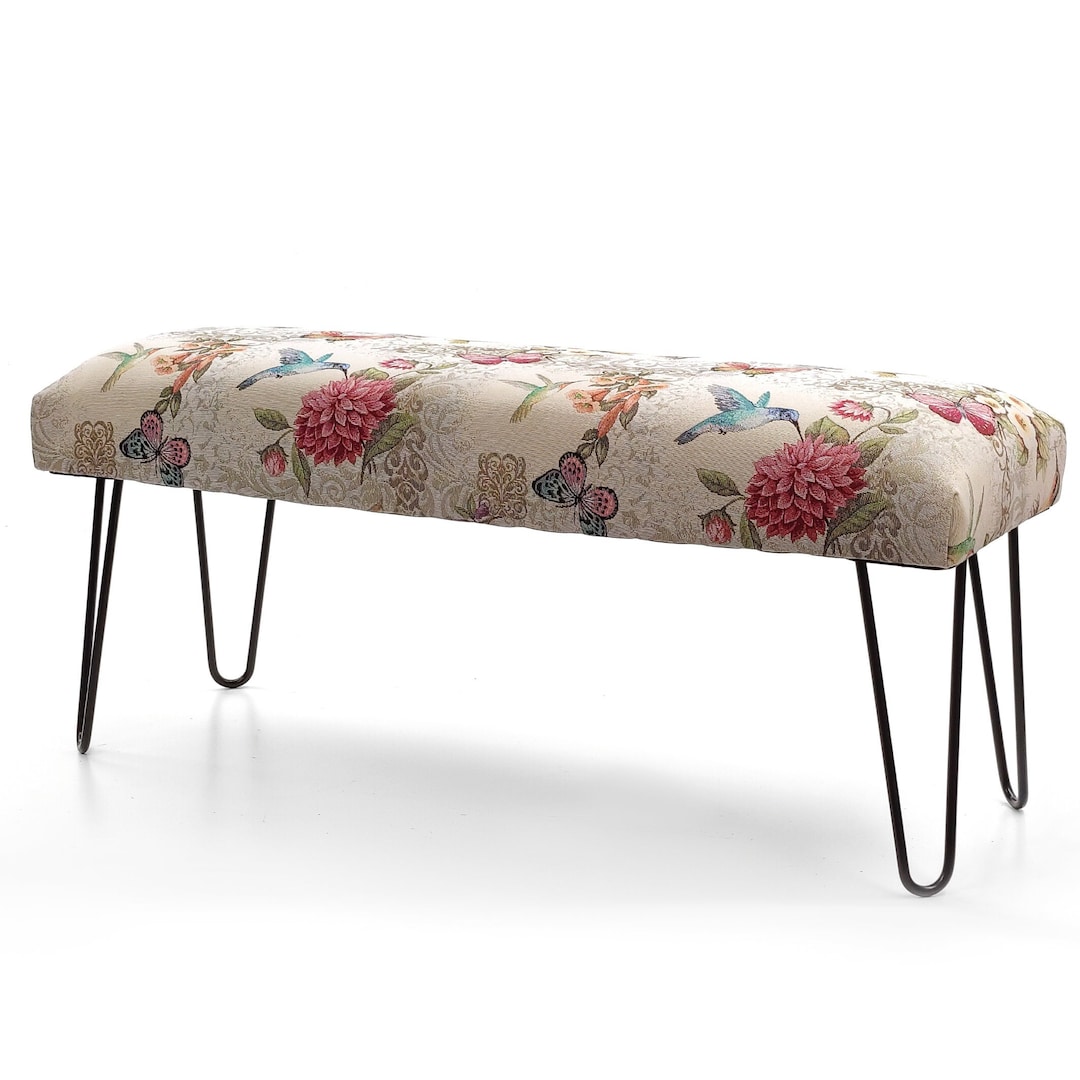 Bench Metal Industrial Pouf Footstool Upholstered Handmade Pouffe ...