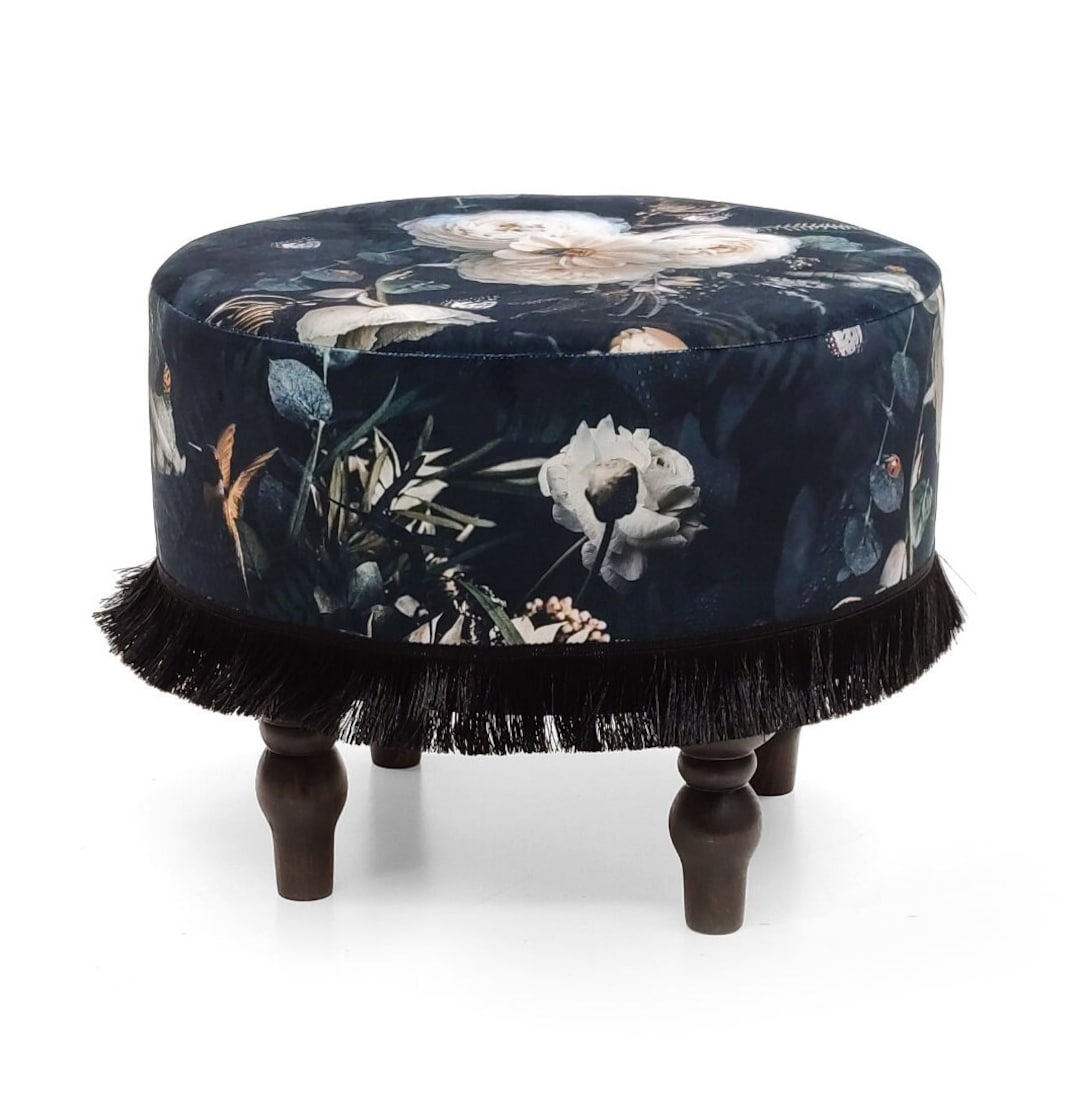 Round Footstool oval Pouffe Floral Puff in Patterns Seat Foot Rest Foot ...