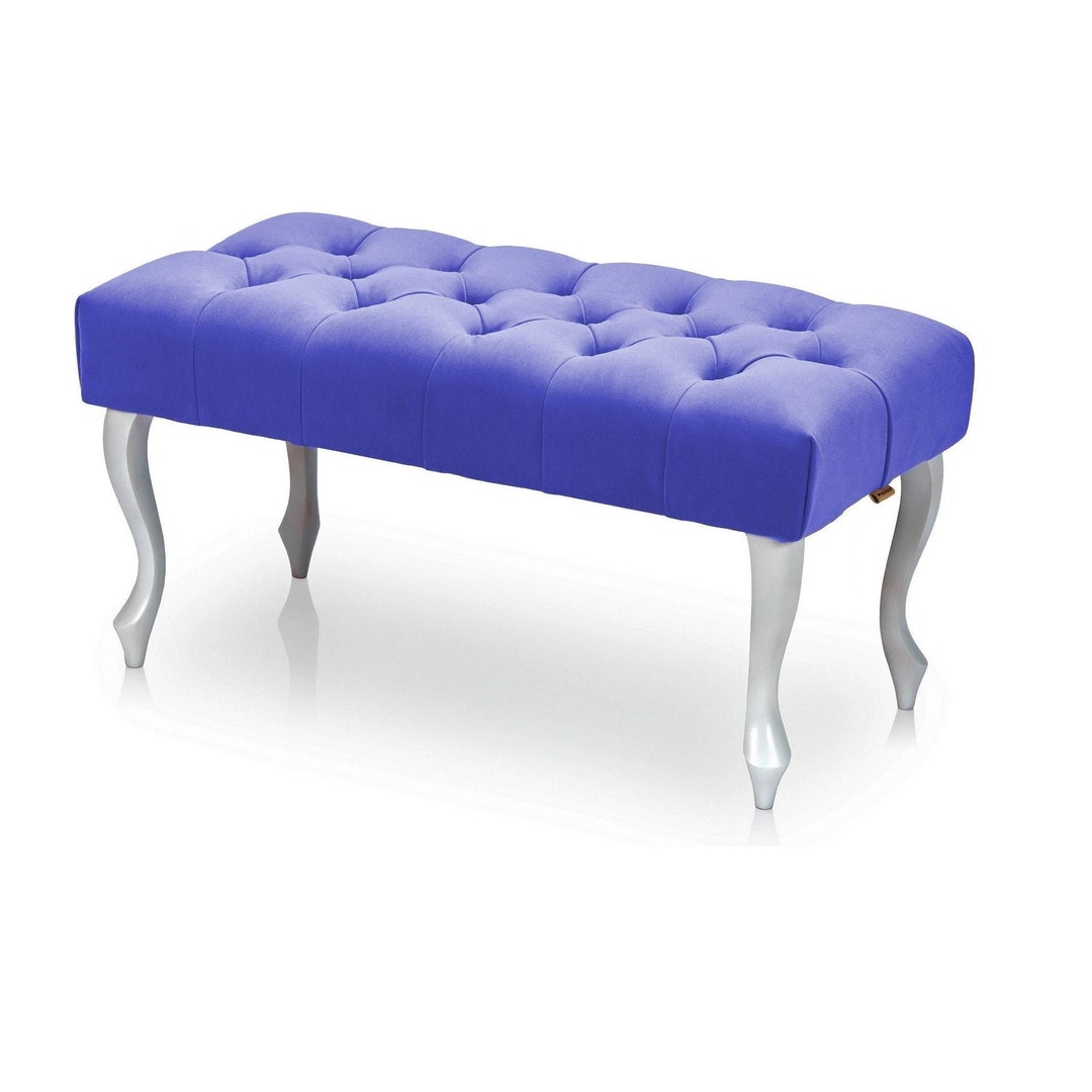 Lavender Color Tufted Bench Stool Decorative Handmade Bench wood Legs ...
