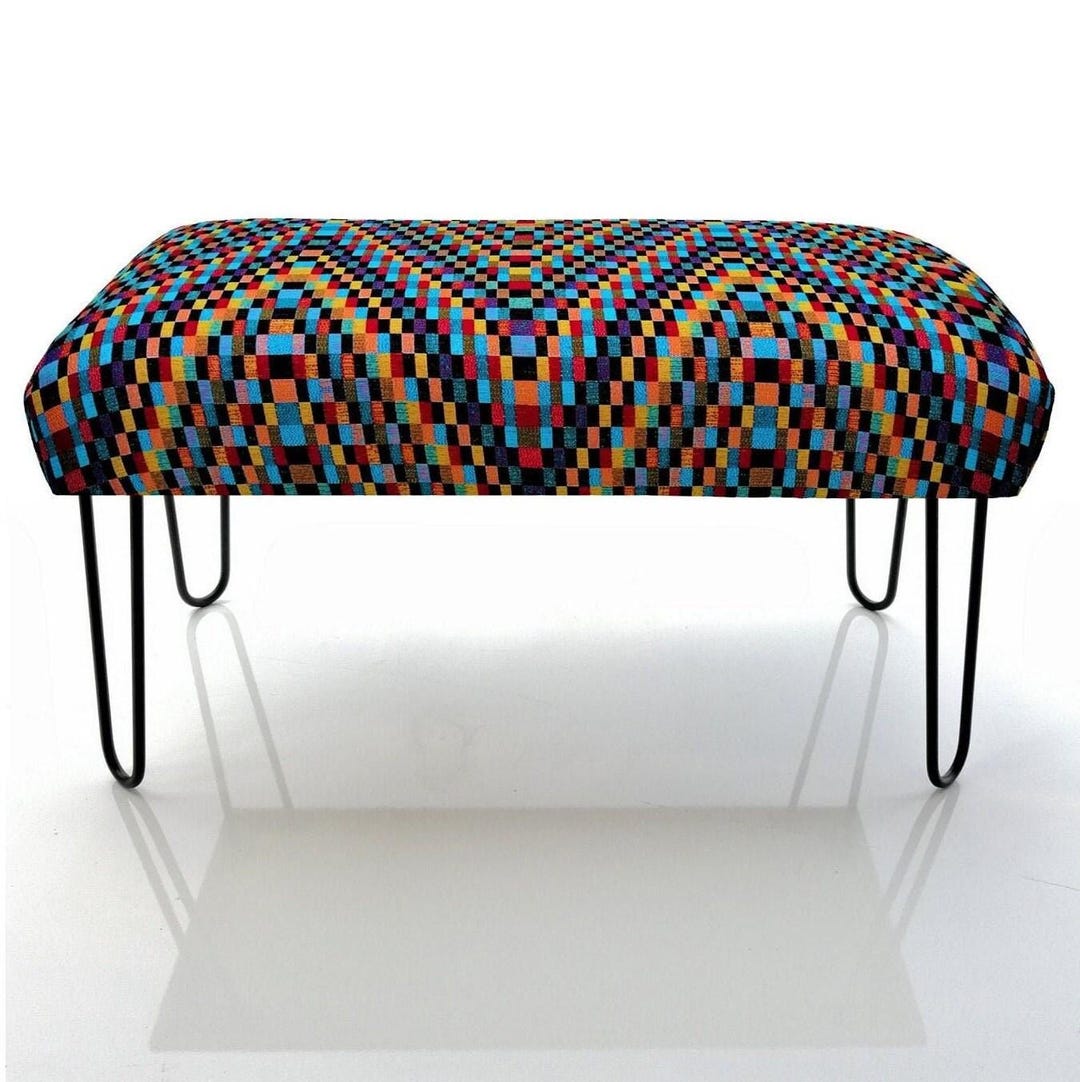 Geometric Metal Bench, Bedroom Bench, Upholstered Footstool, Handmade ...