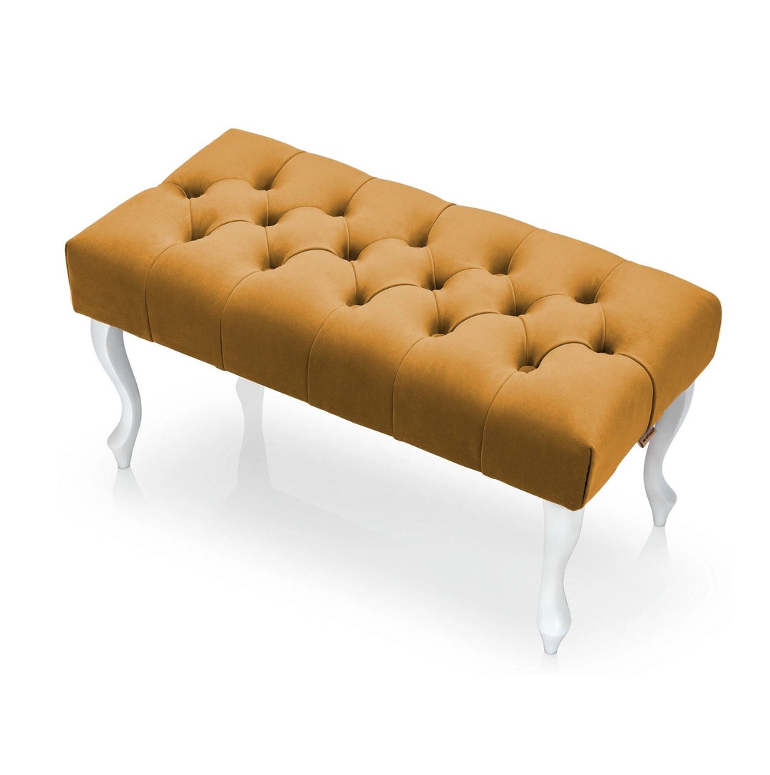 Tufted Bench With Crystal or Upholstered Buttons – Handmade Ottoman ...