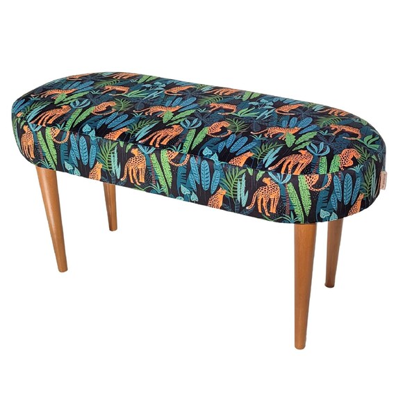 Pouf Patterned upholstered Seat Leaf Green Fabric Exotic Handmade Pouffe Hallway Seat Industrial Rest Hallway Animal Pattern Etsy UK